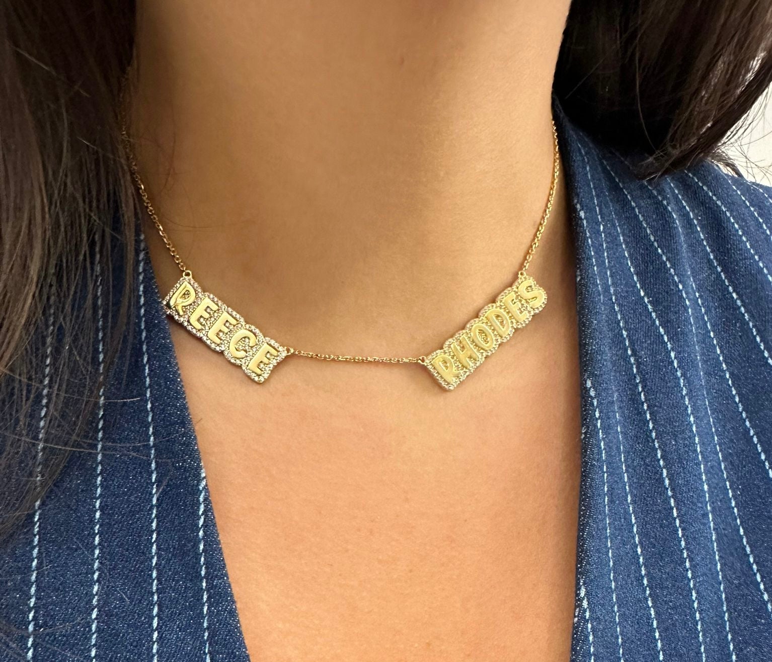 Cz nameplate necklace store
